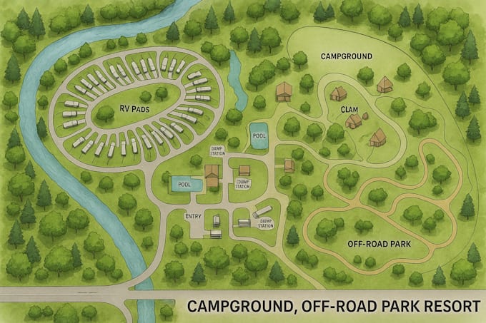 Design rv park, campground, resort, off road, plat, site, property maps ...