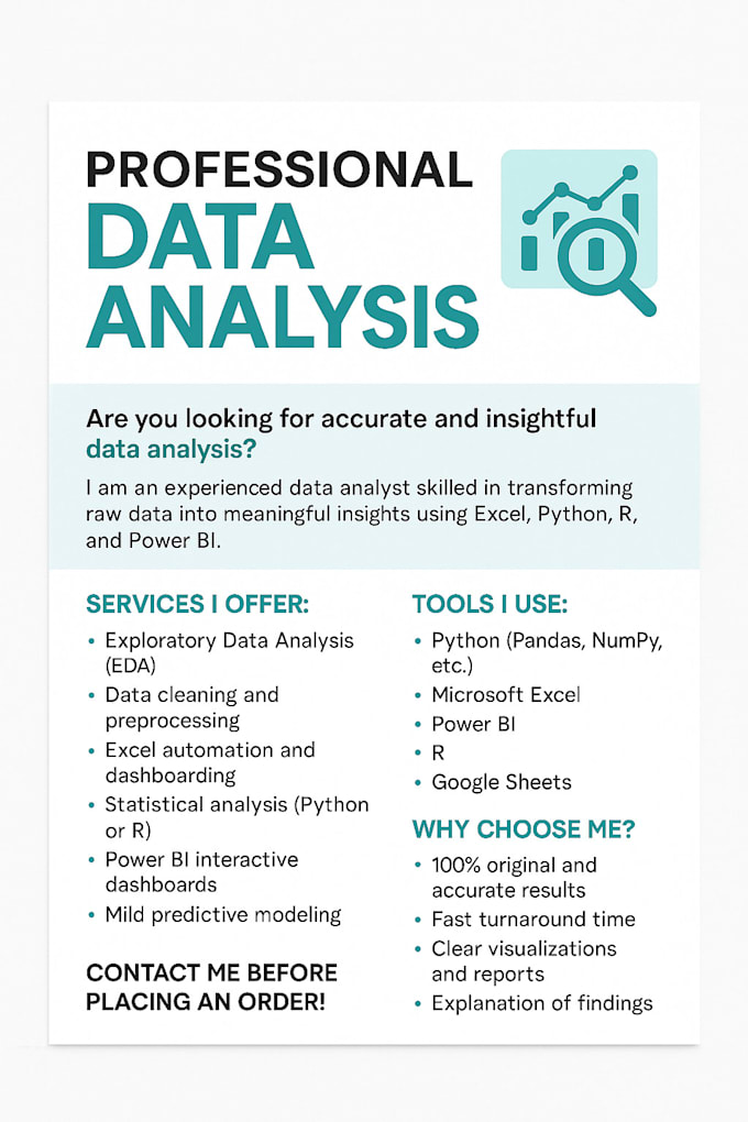 Do python data analysis in excel, python, r, or power bi, tableau, by Sarab_rehman | Fiverr