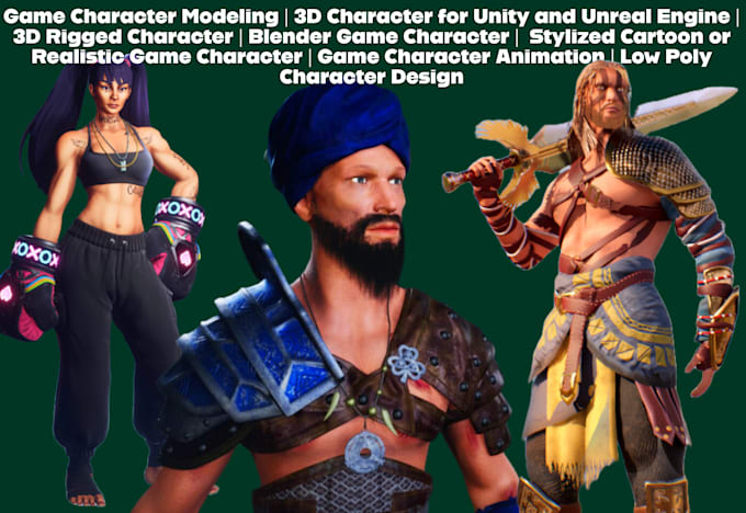 Design stylized realistic game 3d character model unreal unity rigging ...