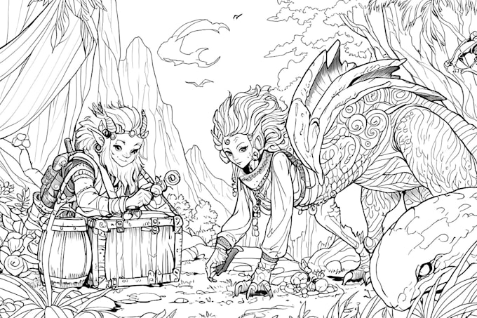 Fantasy line art with creatures and vintage things by Namehumile | Fiverr