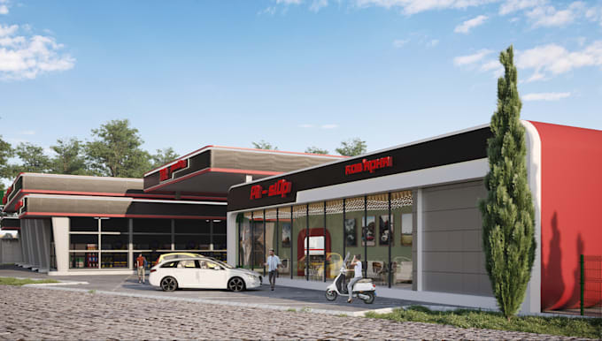 Garage interior,exterior layout from 2d, supermarket design,driveway ...