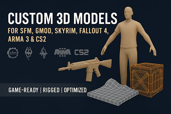 Create custom 3d model for sfm, garrys mod, skyrim, fallout4, arma3 sfm ...