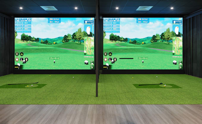 Virtual golf simulator, mini putting green, golf bays, revit,8k ...