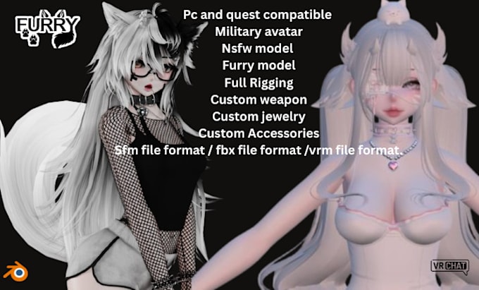 Create custom vrchat avatar, vrc furry avatar, 3d vtuber, unity vr character rig by Hasajo | Fiverr