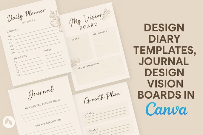 Design diary templates, journal design, vision boards in canva by ...