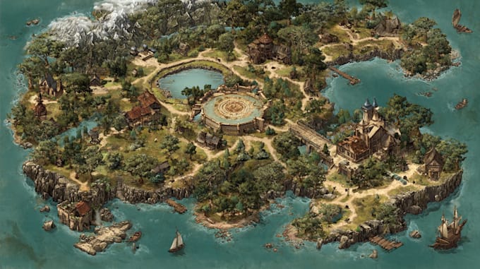 Design fantasy map illustration isometric map, or city map by ...