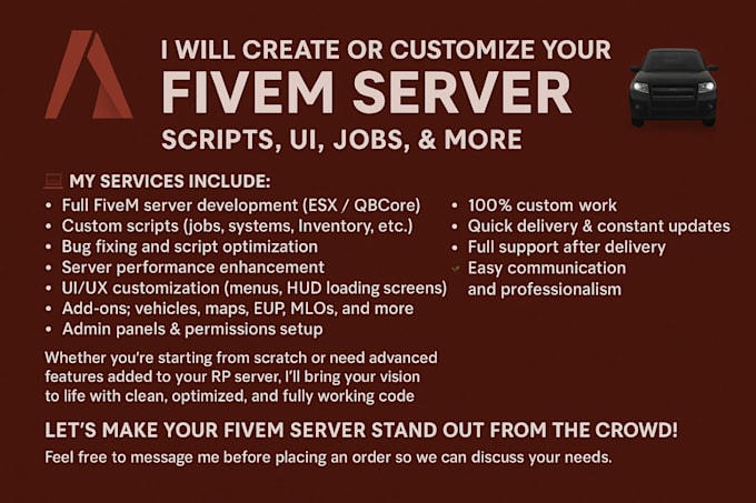 Develop and customize your fivem rp server with esx or qbcore by Abikehh | Fiverr