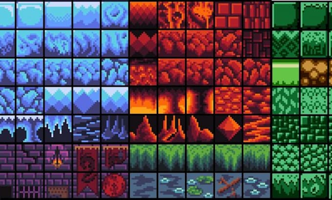 Draw retro pixel game art character animation pixel tileset pixel ...