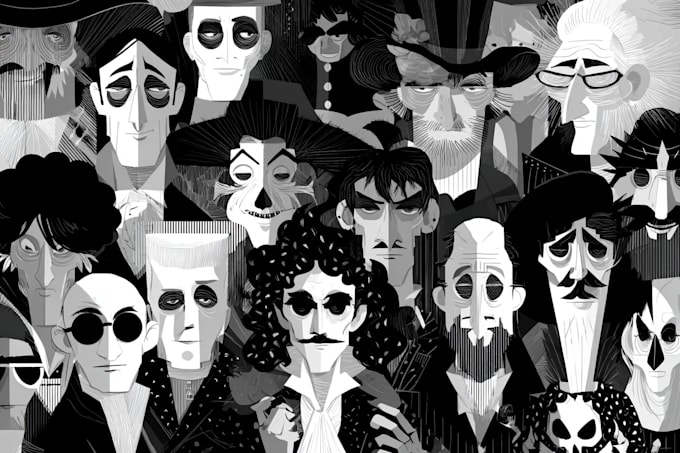 Draw illustrations in black and white, characters by Maralieorster | Fiverr