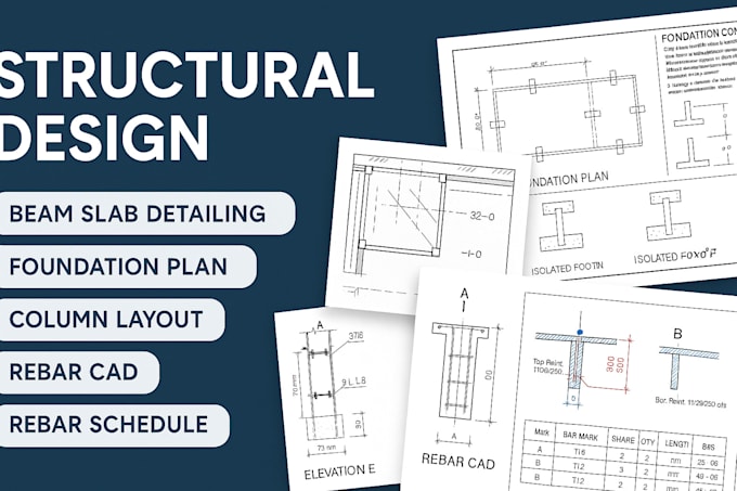 Structural design, beam slab detailing, foundation plan, column layout ...