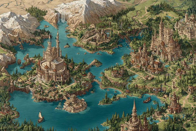 Design fantasy map illustration isometric map, event by Dameonmata | Fiverr