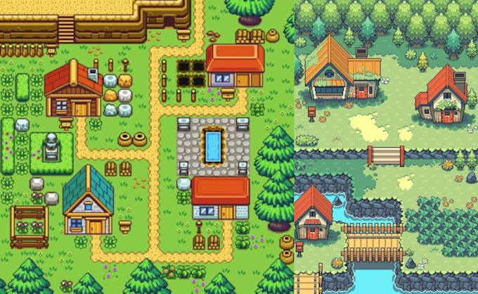 Draw 2d retro pixel art tileset, 2d pixel game art environment, pixel ...