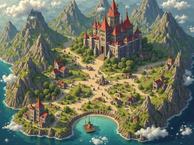 Do medieval fantasy map, isometric vector map illustrations by Lolonyop ...