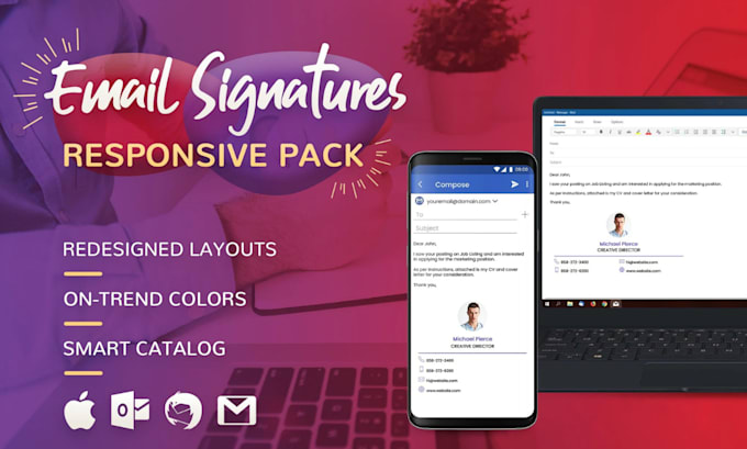 Do clickable html email signature with qr code, business card within 4 ...