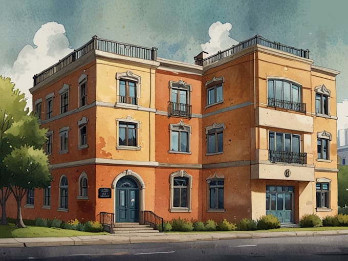 Draw building house illustration construction architectural vector art ...