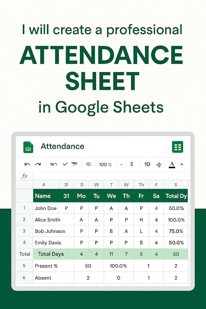 Create a professional attendance sheet in google sheets by ...