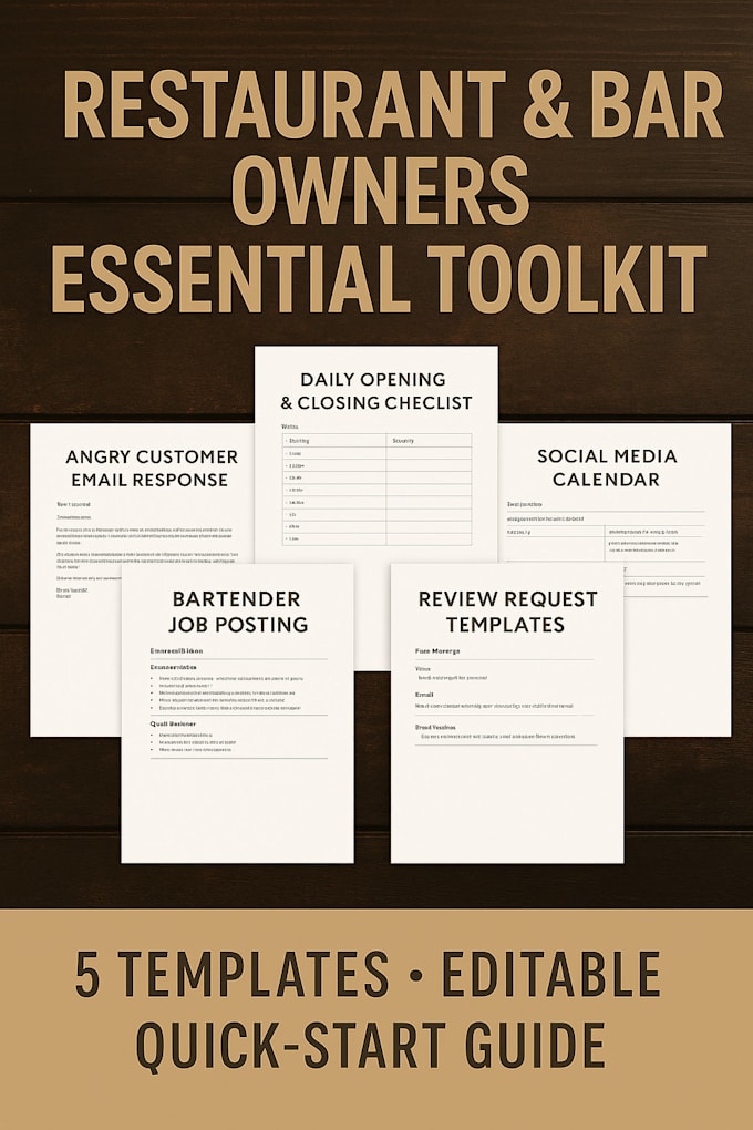 Provide a bar and restaurant business template pack to streamline daily ...