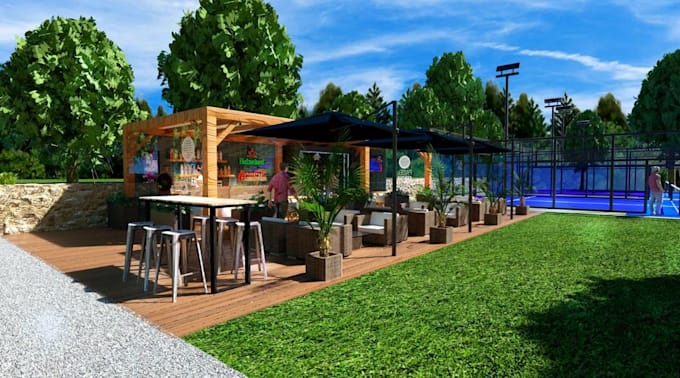 Redoing padel club bar,lounge area,pergola seating, sports café,tennis ...