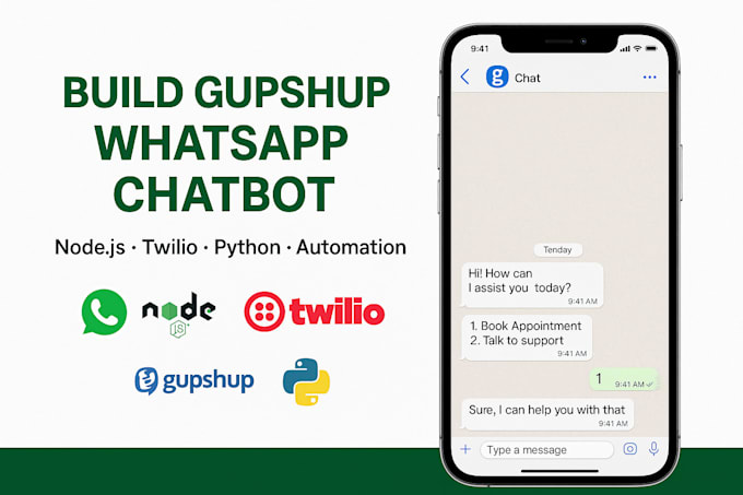 Build gupshup whatsapp chatbot with node js twilio whatsapp automation python by Alfieee36 | Fiverr