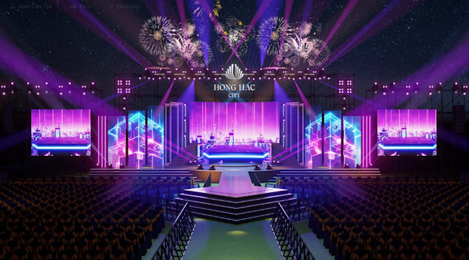 Luxury event stage design with rendering, concert stage layout, theater ...