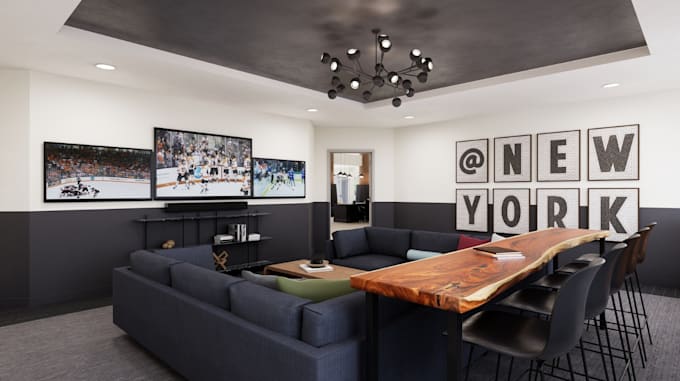 Redesign brick house, balcony, game room render, sittingroom ...