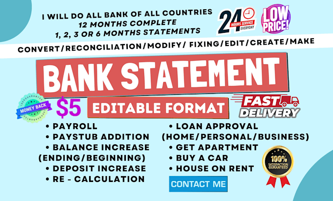 Convert bank statement, pdf to excel, csv, google sheet, editable format by Samsu_samsudeen | Fiverr