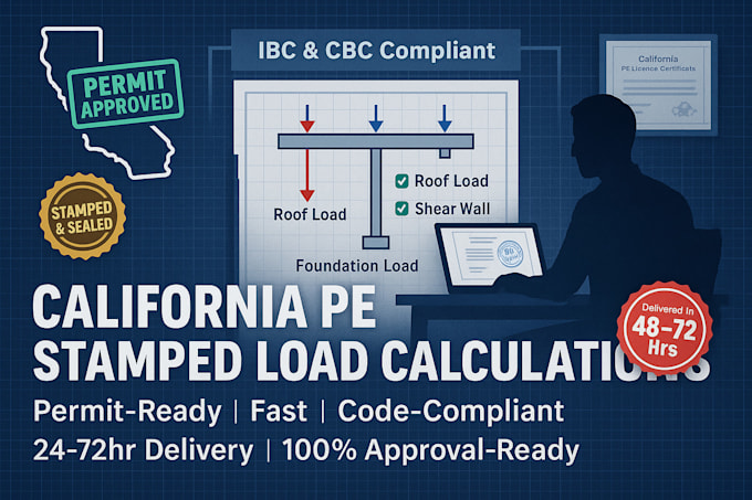 Perform california structural load calculation with pe stamp for permit ...