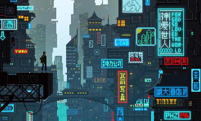 Draw pixel art background retro pixel art scene pixel tileset 2d game ...