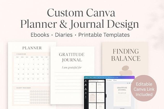 Design printable planner journal design ebook, create diary template on ...