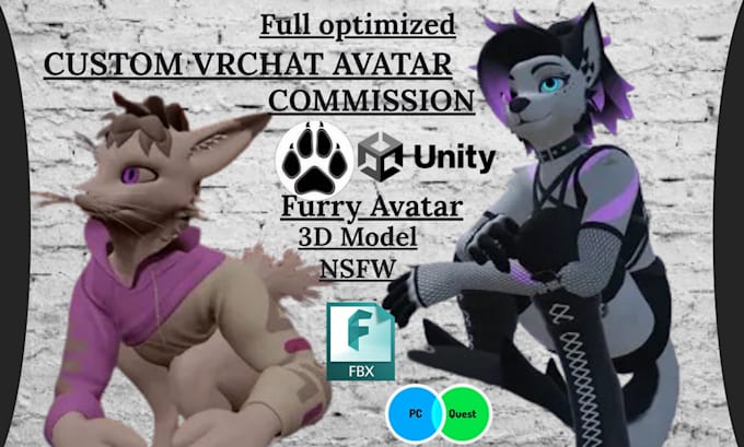 Create custom 3d furry vrchat avatar sfw, nsfw with vore, gogo loco pc ...