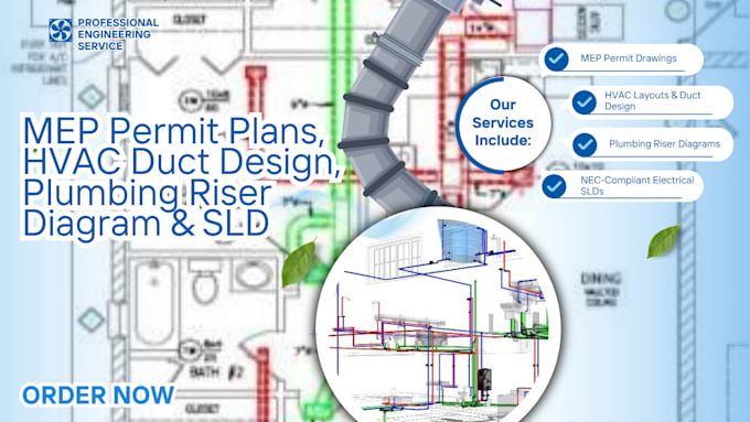 Draw mep permit plans, hvac duct design, plumbing riser diagram and sld ...
