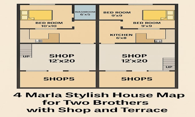 Create a 2d floor plan and house map for 4 marla plot by ...