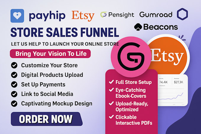 Set up and customize gumroad, payhip, stan store, etsy digital products design by Marie_fas | Fiverr