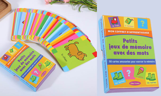 Design card game kid educational flash cards board mockup template ...