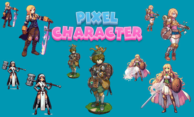 Create pixel art character, background, game assets, props, tilemap,2d pixel art
