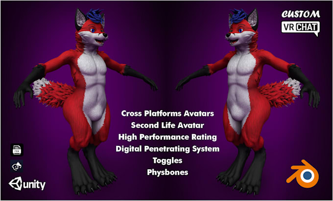 Do vrchat avatar pc furry anthro fursona 3d vtuber model vr second life vrc vrm by Joelosteenvr ...