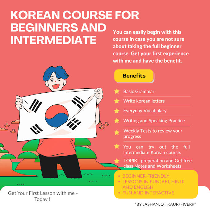 Teach you korean from beginner to intermediate by Jashanjot_12 | Fiverr