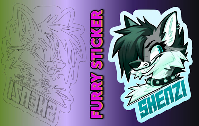 Illustrate furry fursona references sheet sticker furry badges furry ...