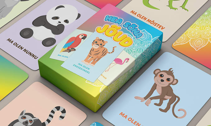 Design kids card game educational matching flashcard board game box ...