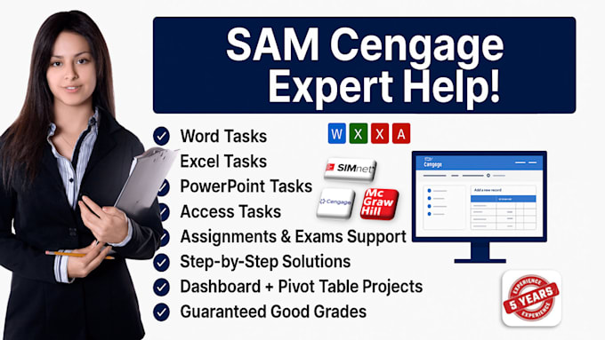 Do your sam cengage microsoft office projects word excel ppt and access modules by Abidd87 | Fiverr