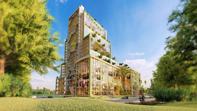 Rebuild 3d highrise building,glass building,street layout,pool patio ...