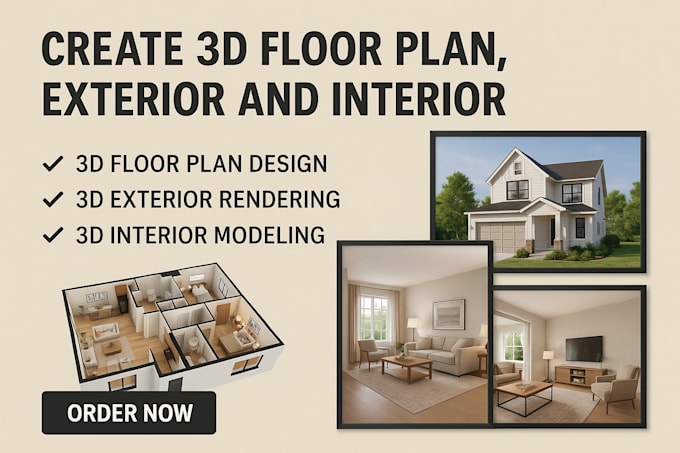 Create 3d floor plan, exterior and interior render, model in sketchup ...