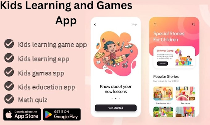 Develop kids learning apps, kids learning game apps, kids math quiz ...