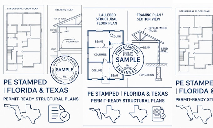 Do pe stamp, city permit structural floor plan, framing plans in ...