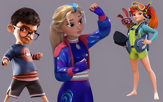 3d cartoon character convert 2d 3d cartoon character pixar style chibi ...