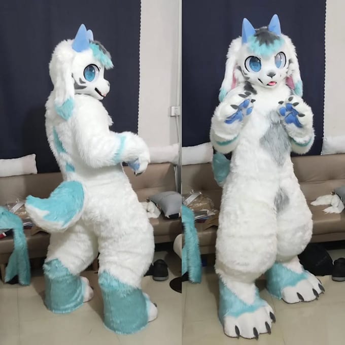 Custom fursuit, mini partial fursuit head, tail, paws, fullbody fur ...