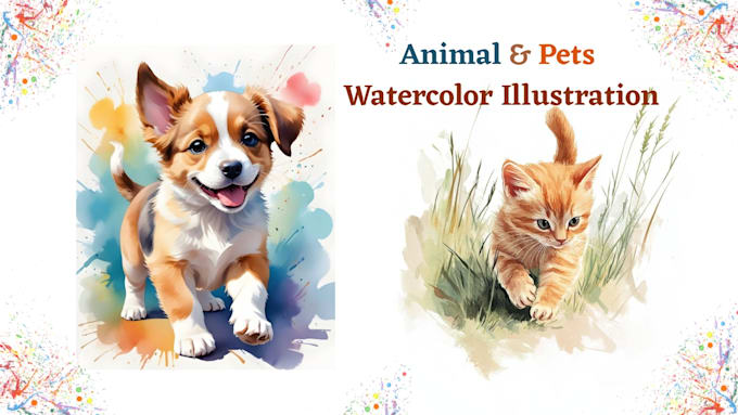 Draw cute realistic animal and pet illustration cartoon watercolor ...
