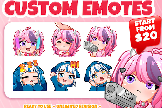 Custom twitch emotes, vtuber emotes, animated emotes, chibi emotes ...