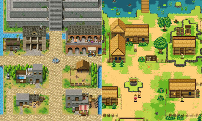 Pixel tileset, rpg maker, top down pixel art background, tilemap, retro ...