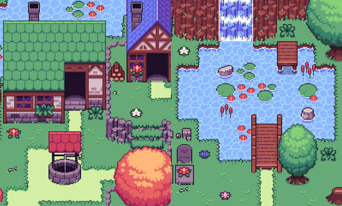 Do 2d pixel art tileset top down background rpg game asset sprite sheet tile map by Oyedele_rid ...